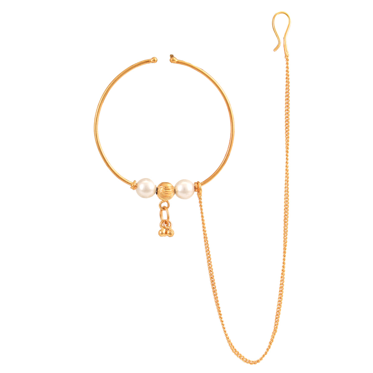 White Beaded Golden Drop Nose Ring (Nath)