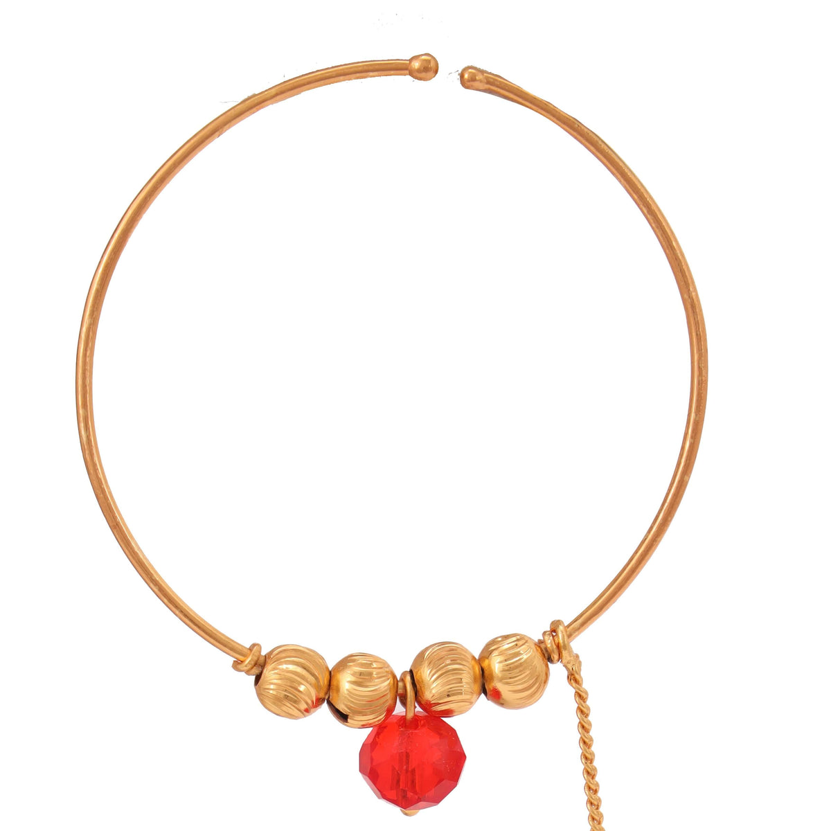 Red Drop Golden Balls Nose Ring (Nath)