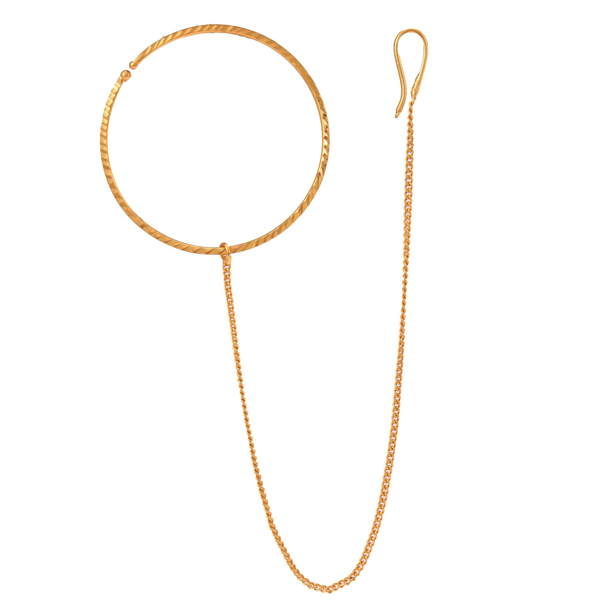 Simple Golden Ring with Plain Chain Nose Ring (Nath)