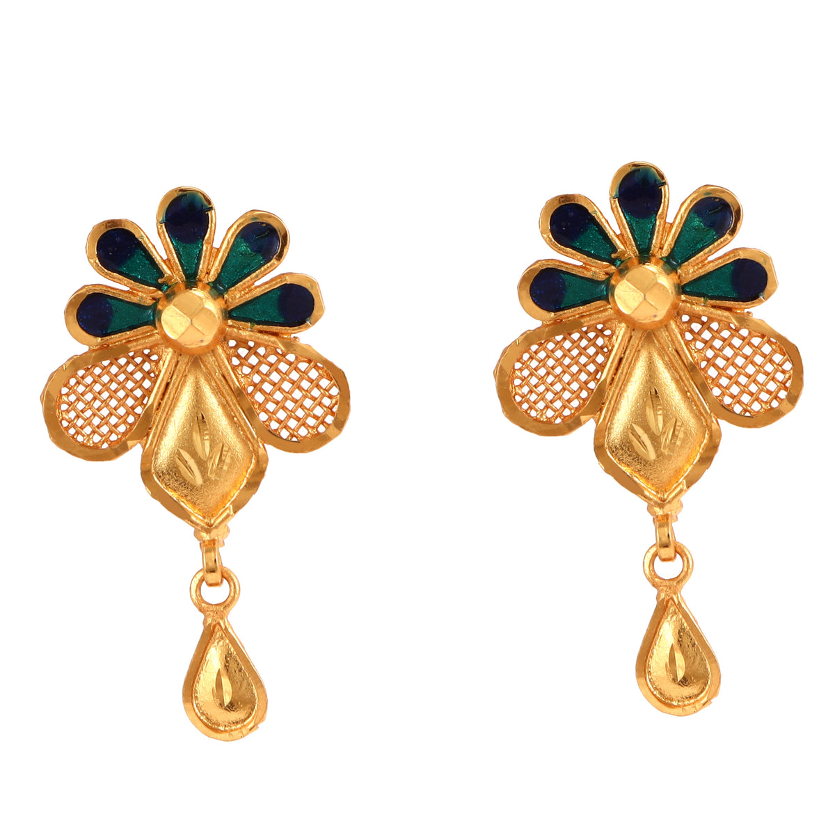 Blue Mina Jali Work Pendant Set With Chain (18 Inch )