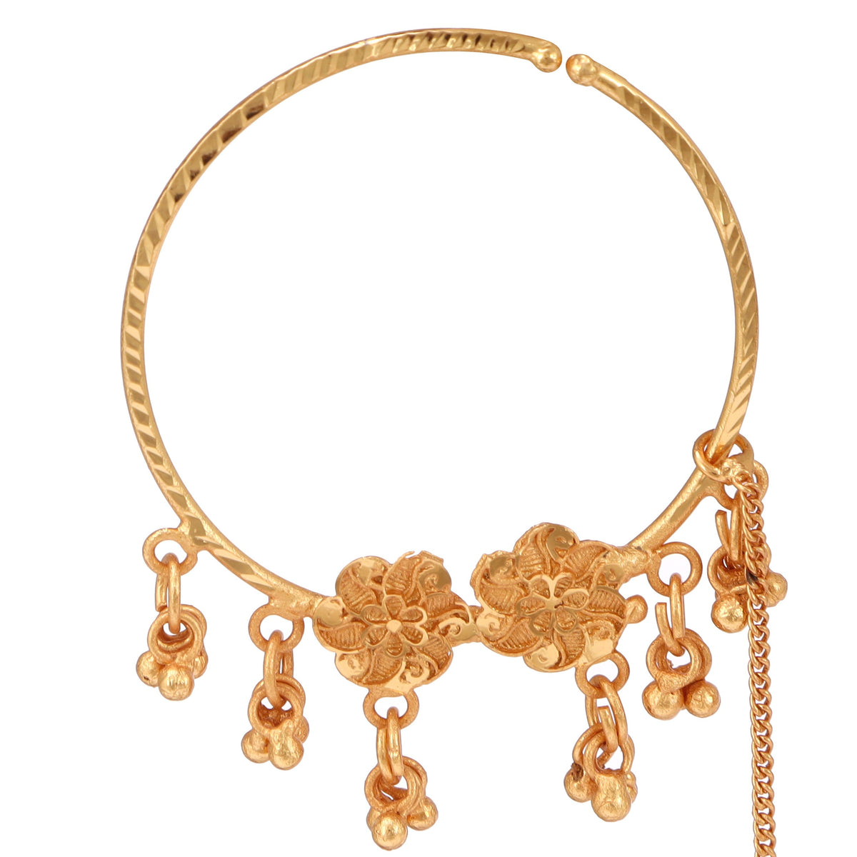 Dual Flower Ball Drop Nose Ring (Nath)