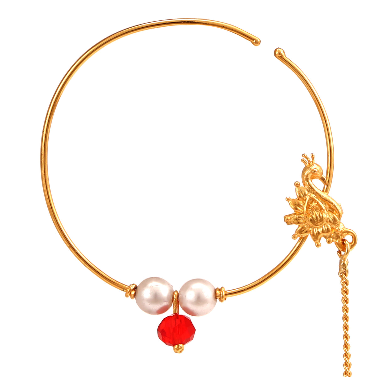 Red Drop Mayur Nose Ring (Nath)