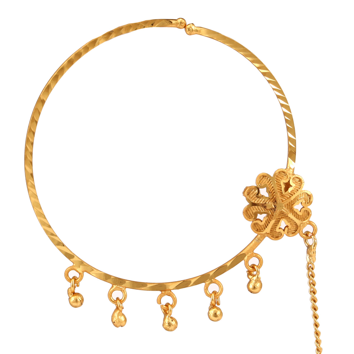 Side Floral Gold Drops Nose Ring (Nath)